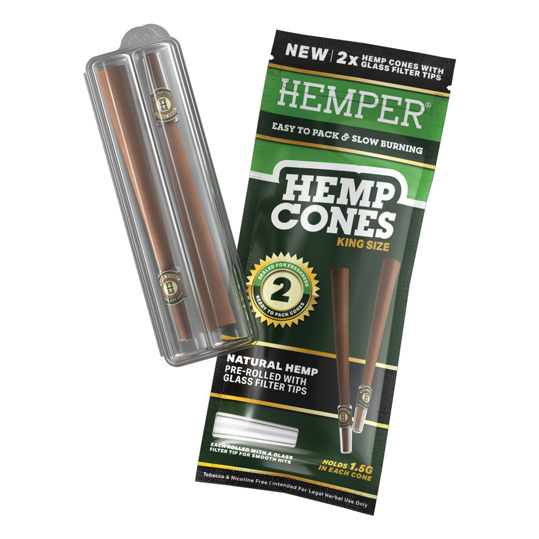 Hemper - King Size Cones + Glass Tip | 2PK — Hara Brands