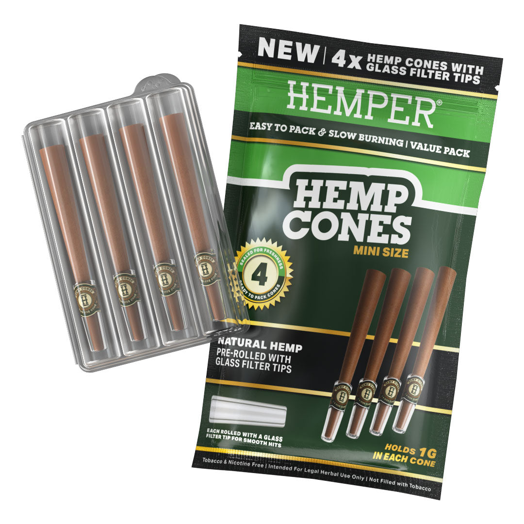 Hemper - Mini Size Cones + Glass Tip | 4PK — Hara Brands